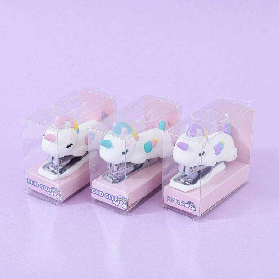 1pc Cartoon Unicorn Mini Stapler, Macaron Colors Creative Cute Stapler ...