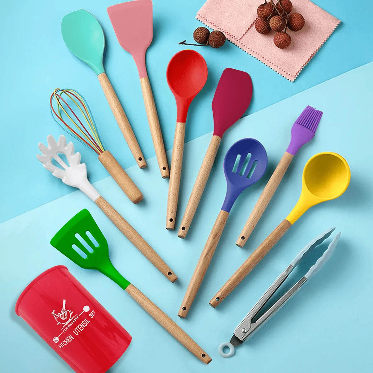 Silicone And Bamboo Kitchen Utensils Kit 12 Pieces | SHEIN UK