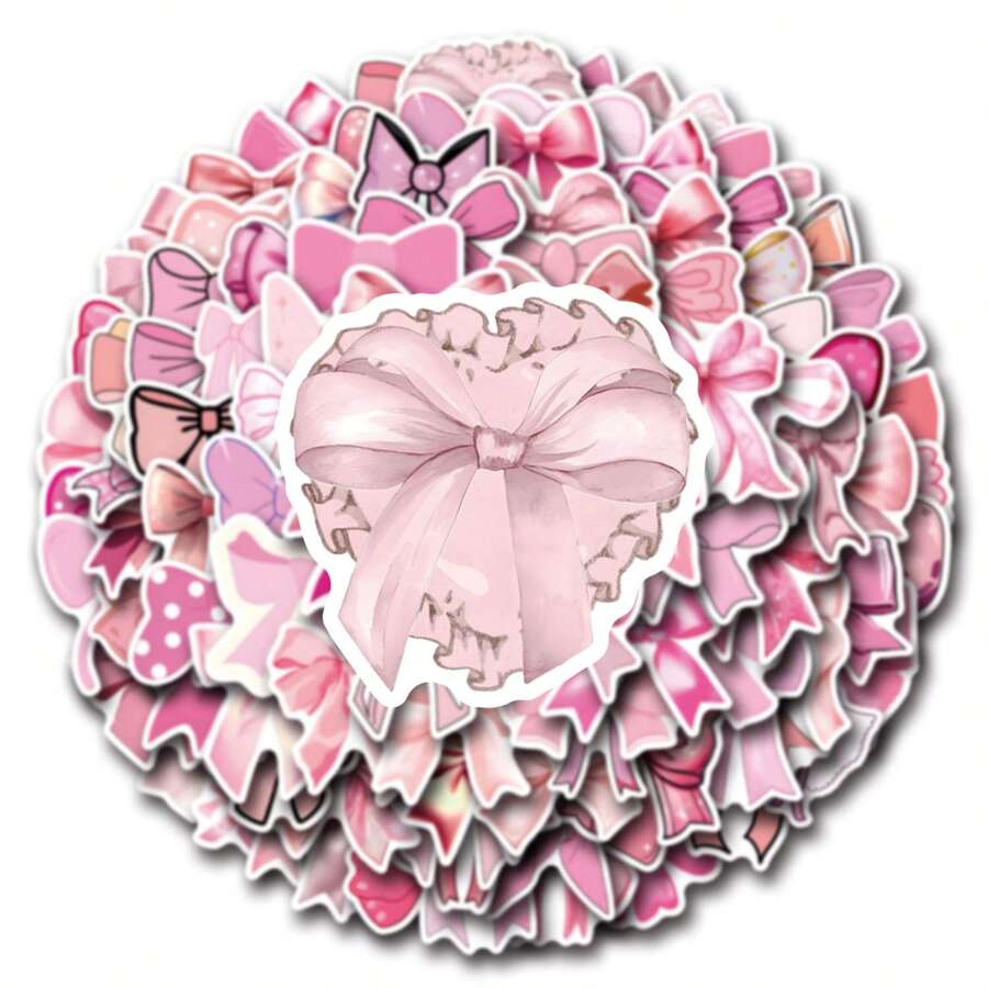 110Pcs Cartoon Pink Bow Stickers Cute Pink Bow Stickers Decal Pink ...
