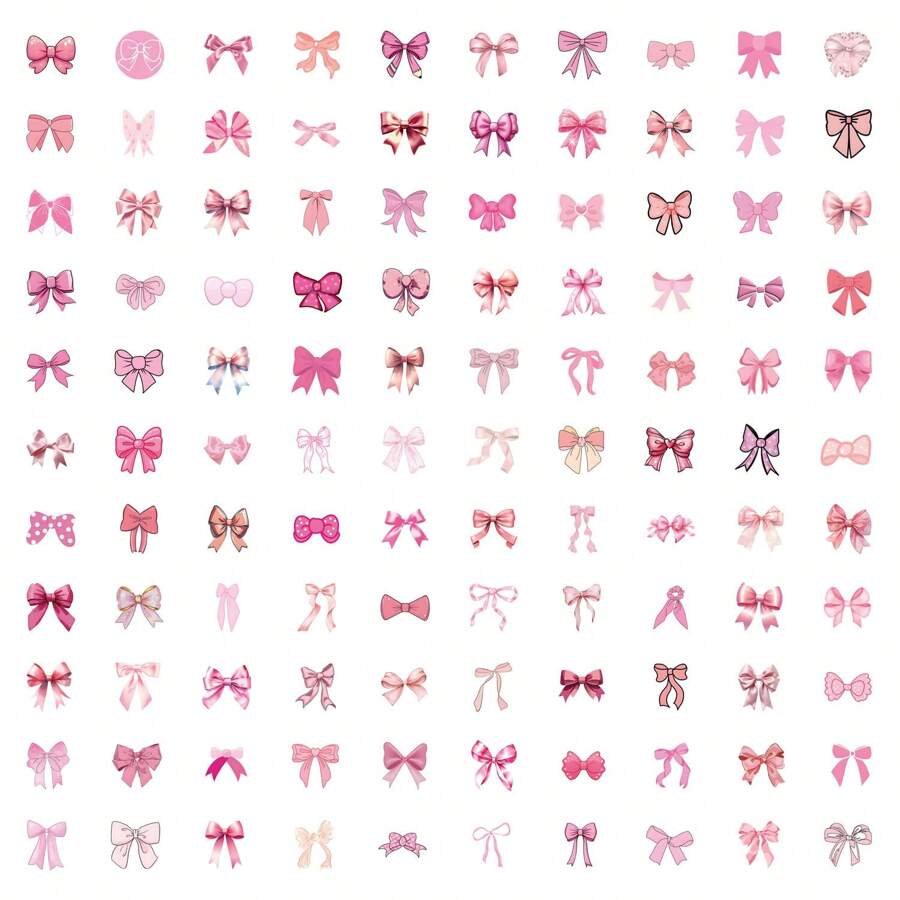 110Pcs Cartoon Pink Bow Stickers Cute Pink Bow Stickers Decal Pink ...