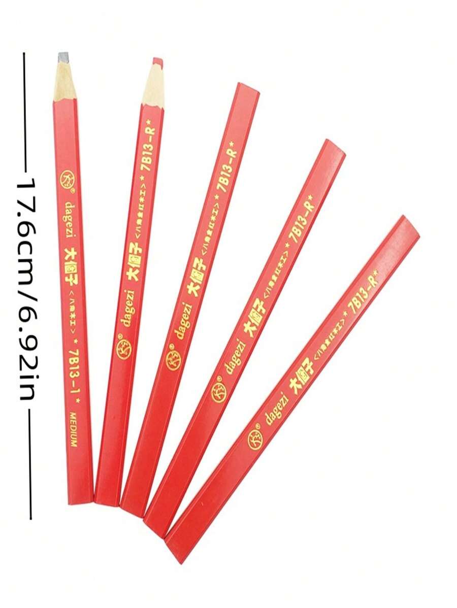 12pcs Carpenter's Pencils, 8-Angle Thick Core Red & Black Woodworker ...