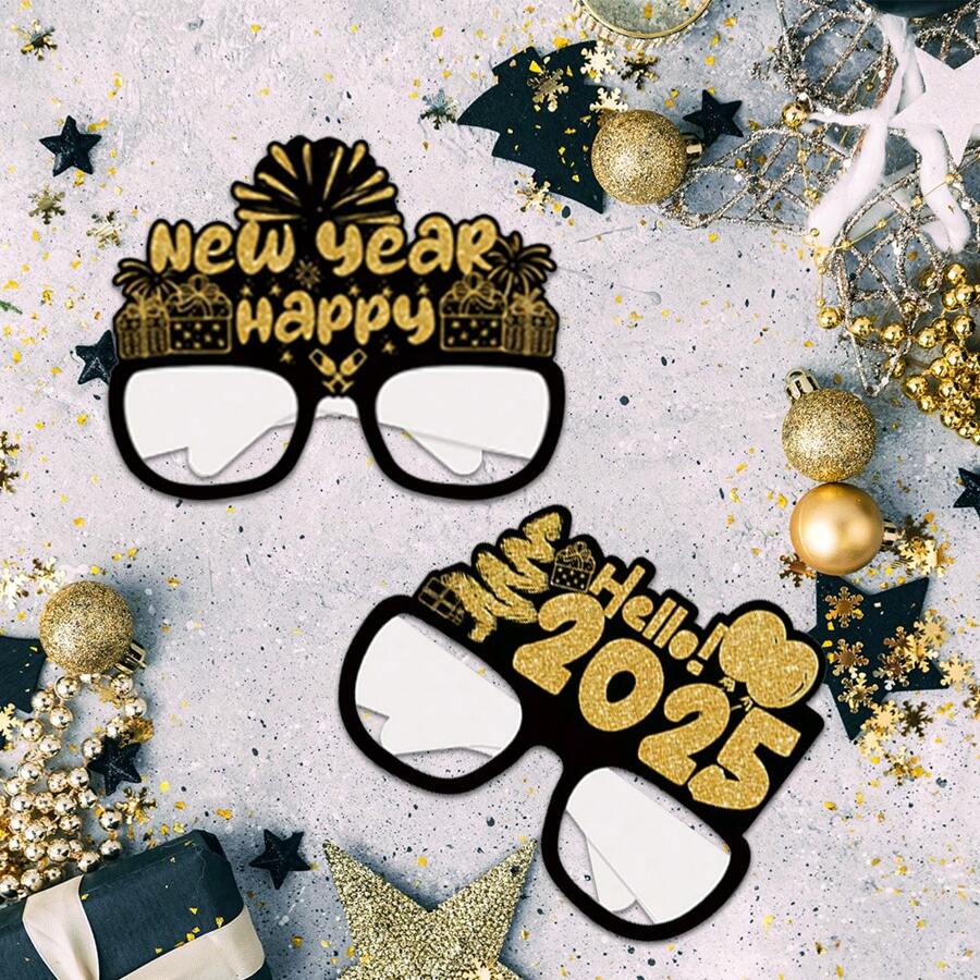 12PCS 2025 New Year Party Paper Glasses, Glitter Black Gold Star Goblet ...
