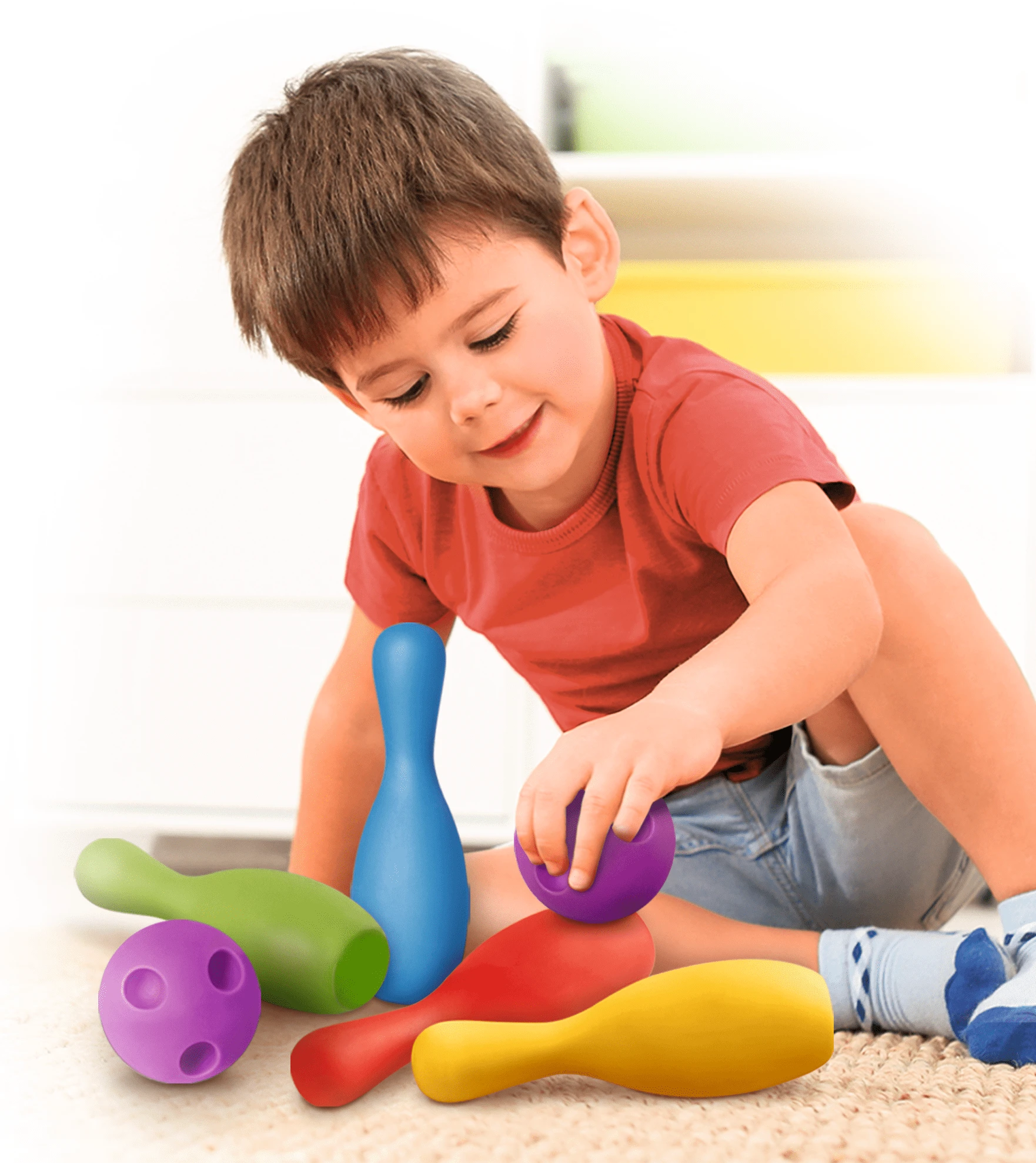 Super Soft Rubber Bowling Set For Babies And Toddlers With 6 Pins And 2 ...