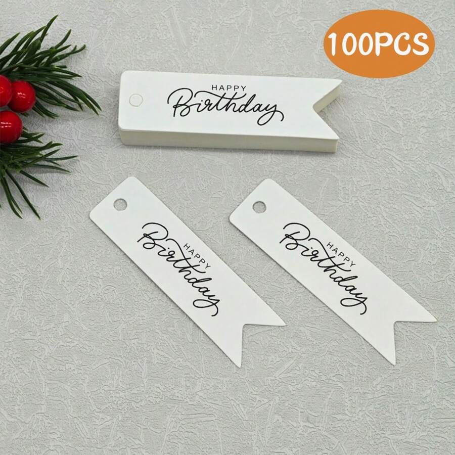 100PCS Happy Birthday Gift Tags - Versatile White Dovetail Hanging ...