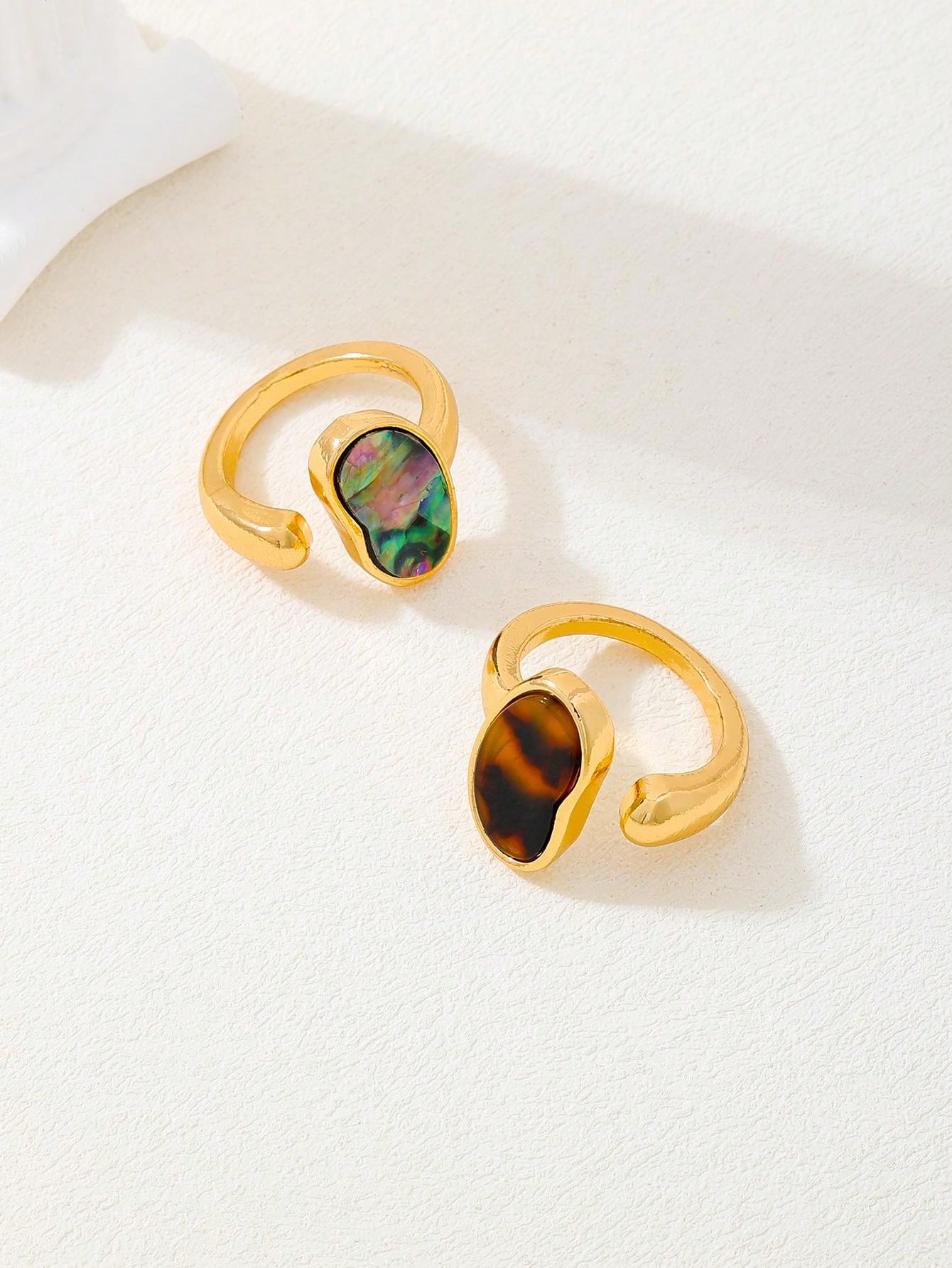 1pc Asymmetrical Oval Chic Ring With Leopard Pattern, Elegant Asymmetrical Oval Abalone Ring For ...