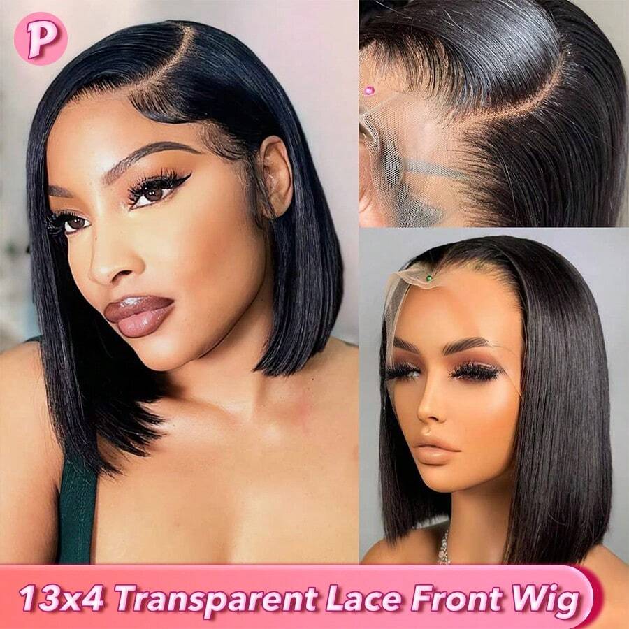 Perruque bob en cheveux humains avec dentelle frontale 13x4, densité de 180 %, avec des cheveux ...