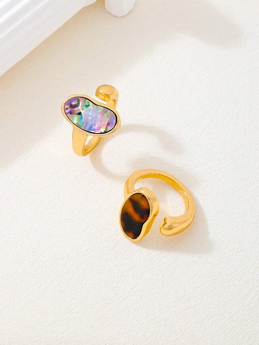 1pc Asymmetrical Oval Chic Ring With Leopard Pattern, Elegant Asymmetrical Oval Abalone Ring For ...