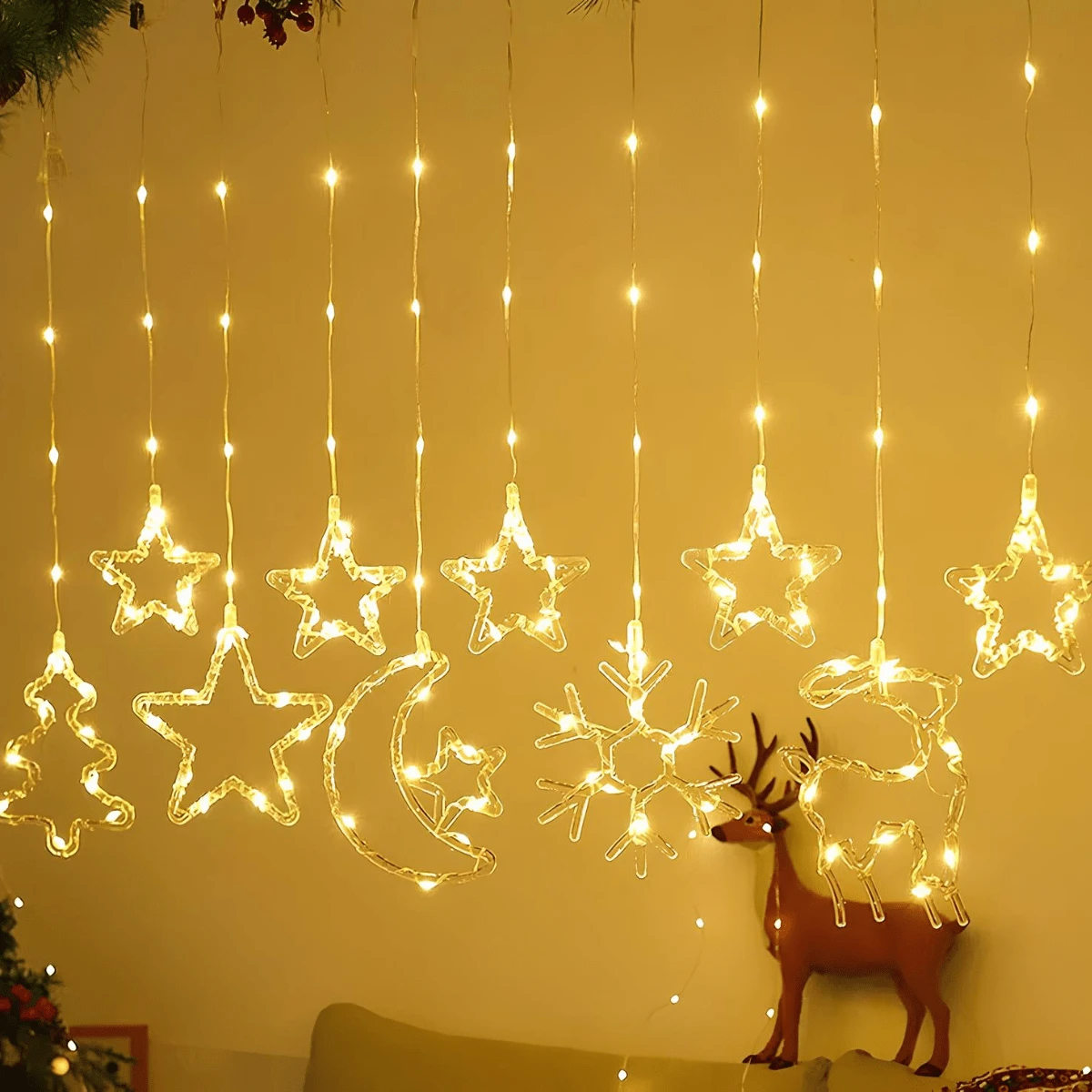 Christmas Led Curtain String Light Snowflake, Star, Christmas Tree And ...