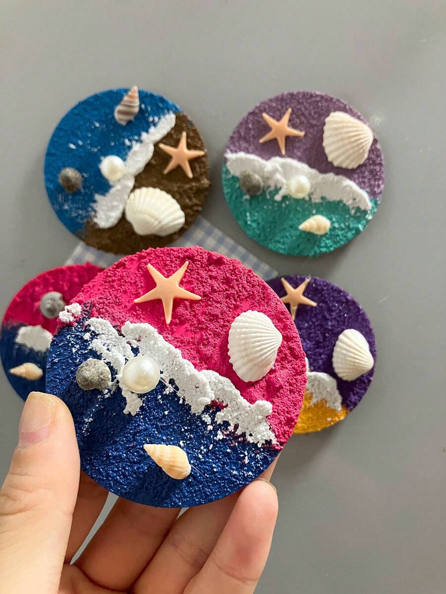 1pc Colorful Ocean-Themed Handcraft Textured Fridge Magnet With Natural ...