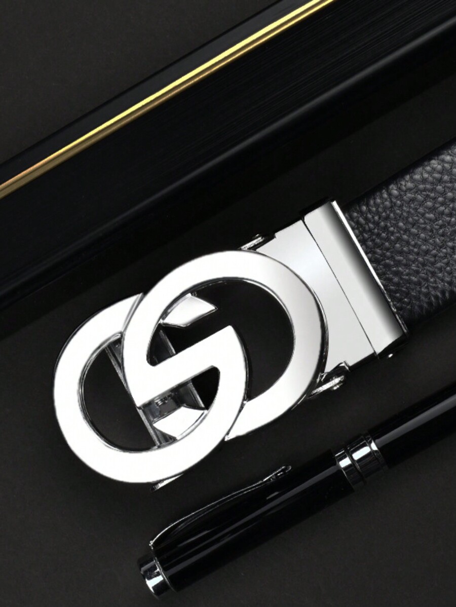 Men's Letter Buckle Automatic Belt With Imitation Cowhide And Lychee ... Men's Letter Buckle Automatic Belt With Imitation Cowhide And Lychee ...