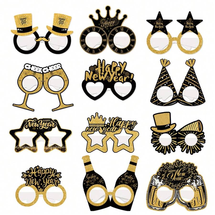 12PCS Glitter Black Gold New Year Paper Glasses For 2025 New Year Eve ... 12PCS Glitter Black Gold New Year Paper Glasses For 2025 New Year Eve ...