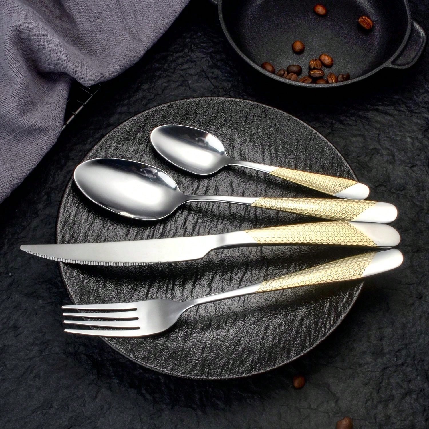 4/16/24pcs Thick Stainless Steel Flatware Set, Includes Steak Knife ...