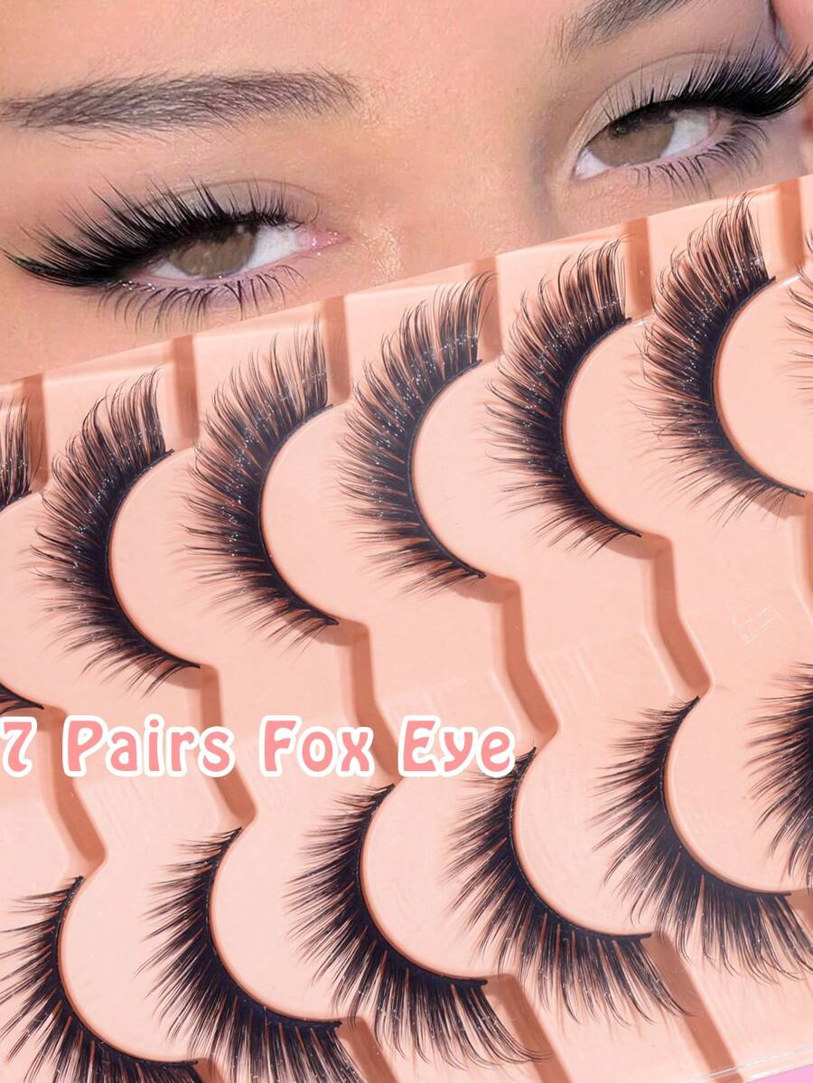 7 Pairs Of Slender Long Curly Fox Eye Manga Lashes Eyetail Elongated ...