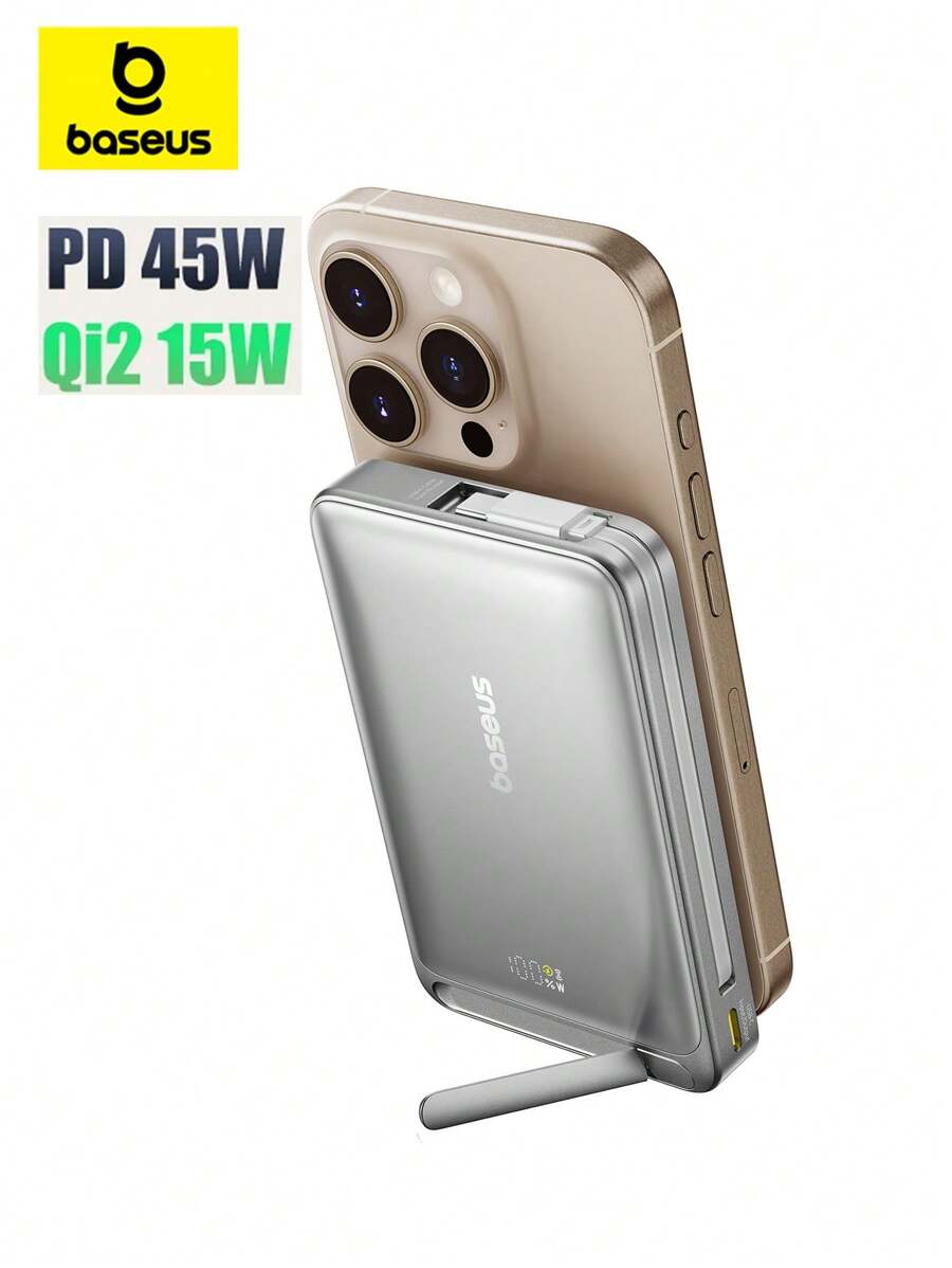 Baseus 2025 Nomos Batería Externa 10000mAh 45W 3 en 1 con Carga Inalámbrica Magnética Qi2 y ...