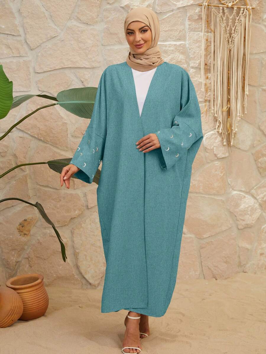 Moon Embroidered Long Robe Middle East Arab Muslim Abaya | SHEIN UK
