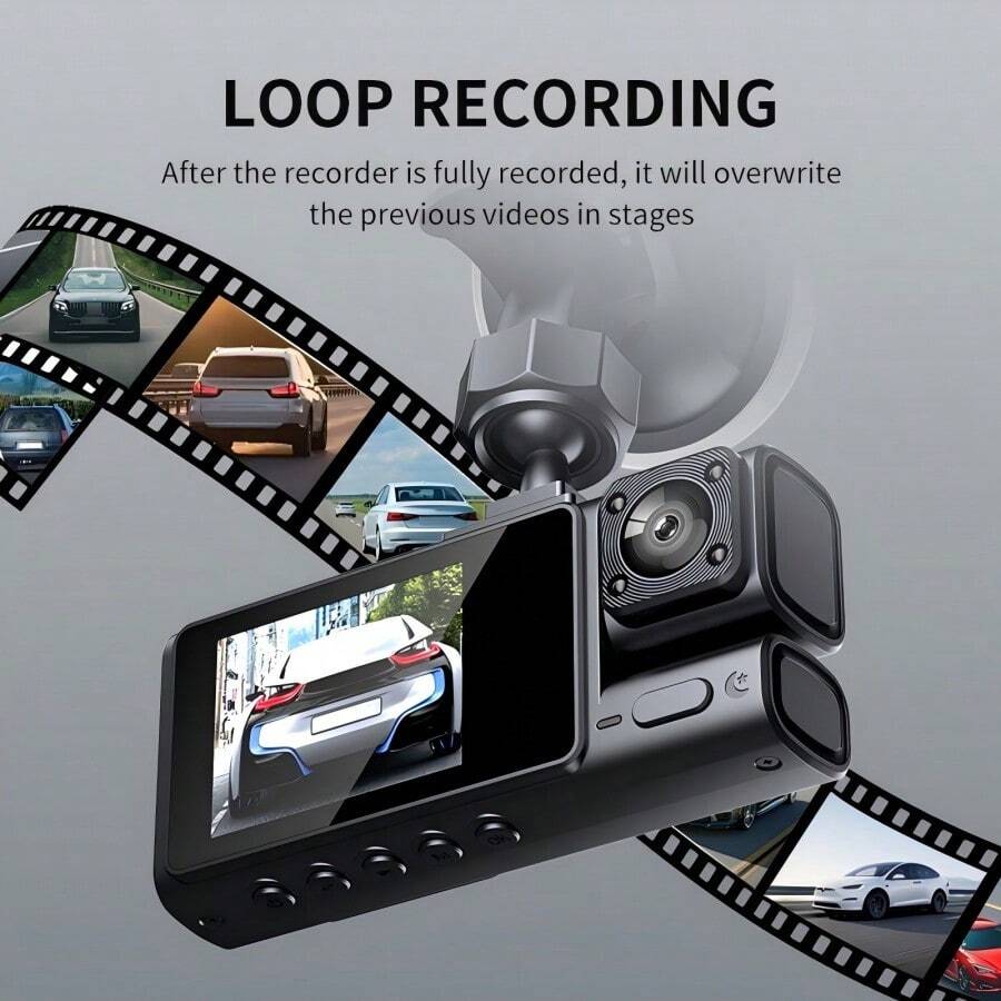 Vavupo 3 Channel Car DVR HD 1080P 3-Lens Inside Vehicle Dash Cam Three ...