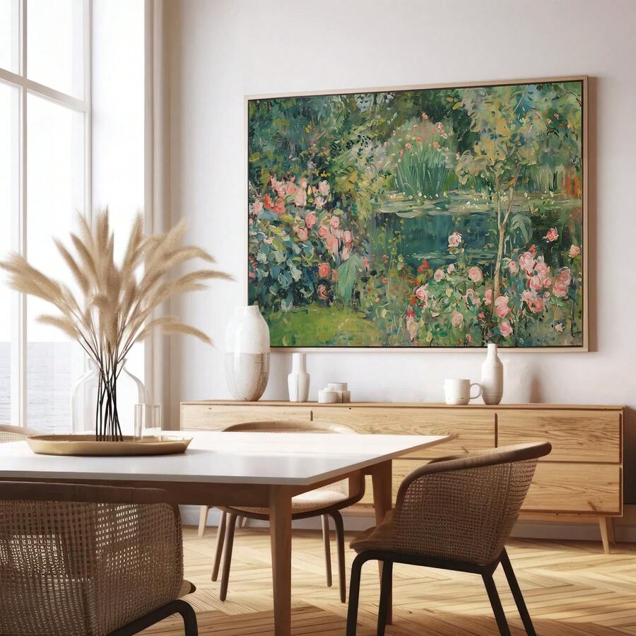 1pc Frameless Vintage Garden Pond Painting, Traditional Abstract Art ...
