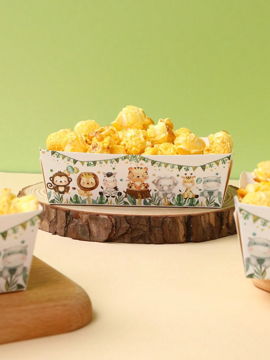 6/12pcs Jungle Animal Style Paper Tray, Popcorn Box Food Box, Food ...