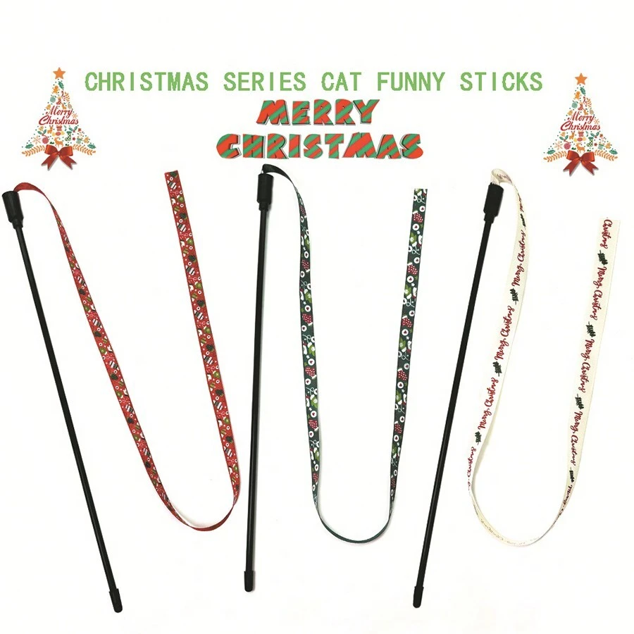 Christmas Themed Teaser Wand Cat Toy, With Durable Ribbons ...
