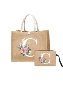 1 Set Of 2 Linen Tote Bags - 1 Bag With A-Z Letters, 1 Bag With Letters ...