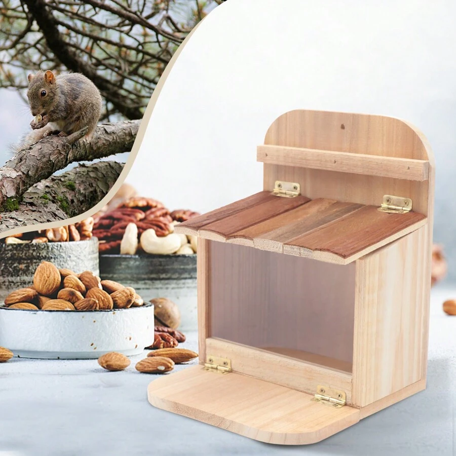 Rainaut Rainaut Hanging Squirrel Feeder Squirrel Feeding Box Wooden ...