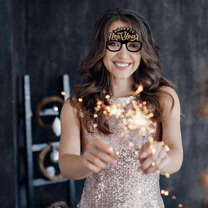 12PCS 2025 New Year Party Paper Glasses, Glitter Black Gold Star Goblet ...