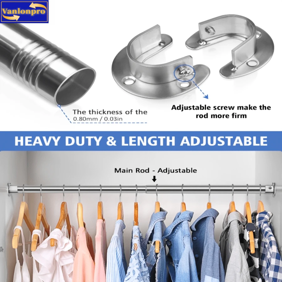 Stainless Steel Telescopic Adjustable Closet Rod, Drill-Free ...