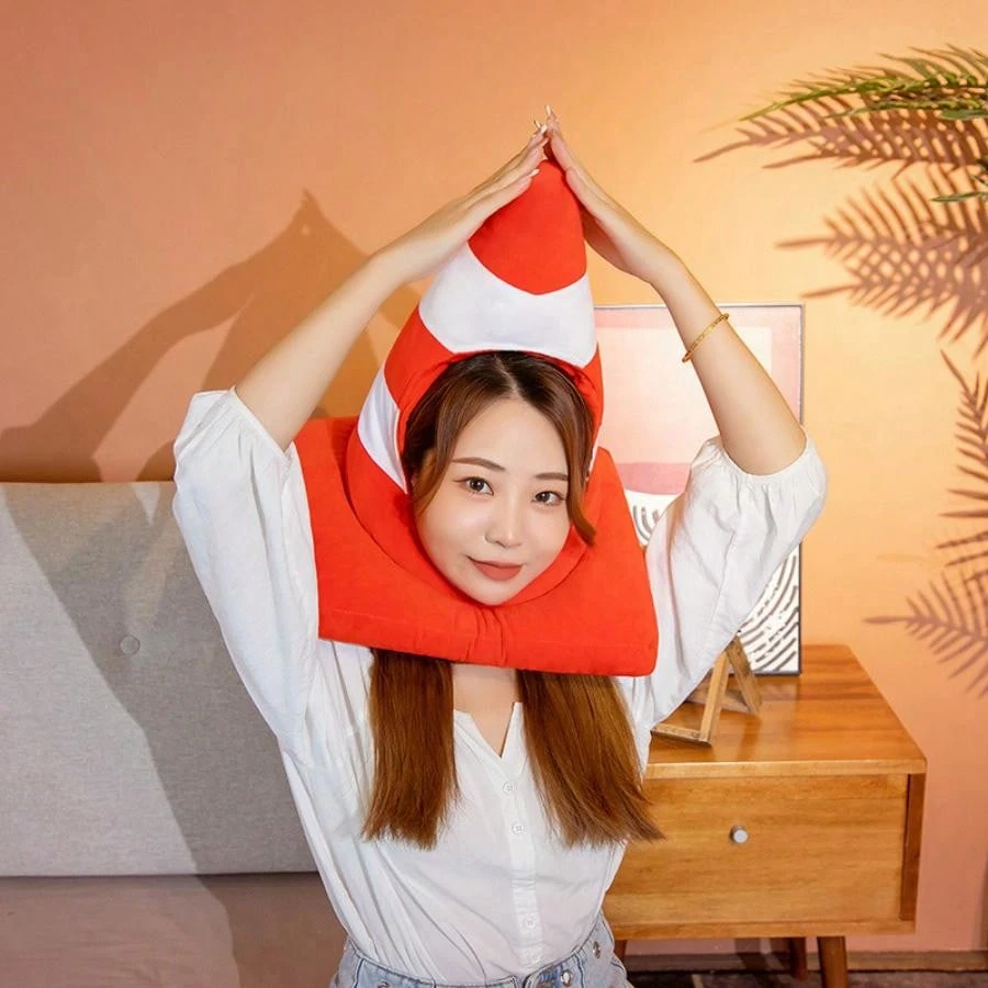 Creative Traffic Cone Plush Hat, Funny Party Performance Head Costume ...