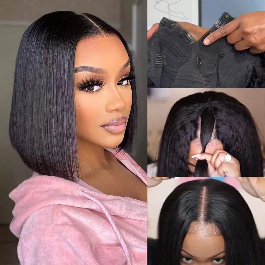 Bob V Part Wig Human Hair 12A Brazilian Remy Straight Bob V Part Human ...