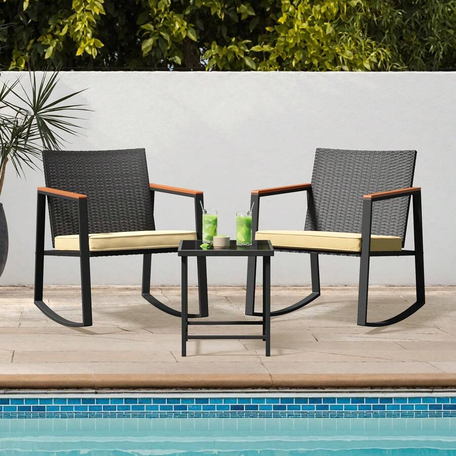 Juego de muebles de jardín para exteriores, columpio de ratán de 3 ...