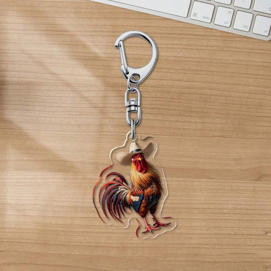 Acrylic Keychain With Hat And Rooster, Cute Animal Keychain, Suitable ...