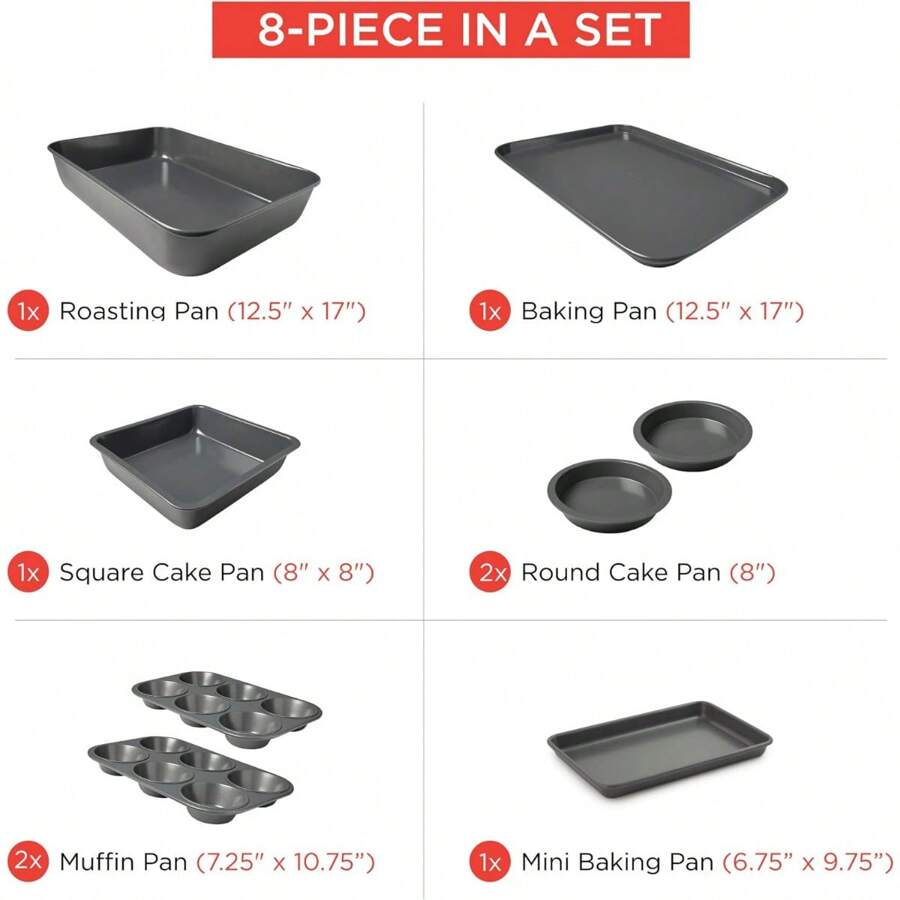 8-Piece Nonstick Aluminized Steel, Space Saving Baking Set , With Deep ...