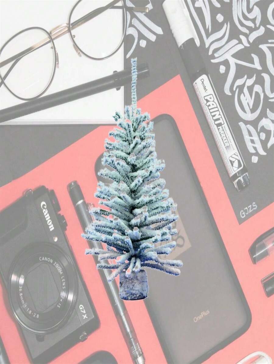 9 In. Flocked White On Green Mini Pine Wood Base With 169 Tip Count 2 ...