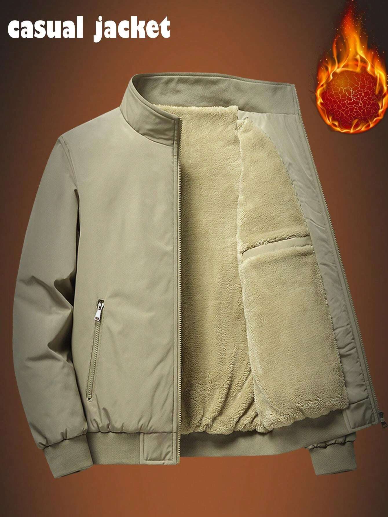 Men's Winter Jacket With Thermal Lined, Thick And Warm, Stand Collar ...