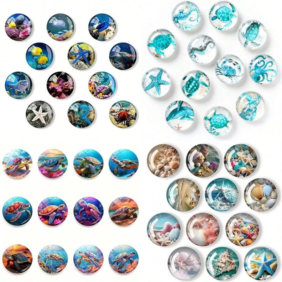12PCS 25mm(1in) Ocean Theme Refrigerator Magnets Sea Animal Fridge Magnets Marine Life Magnet ...