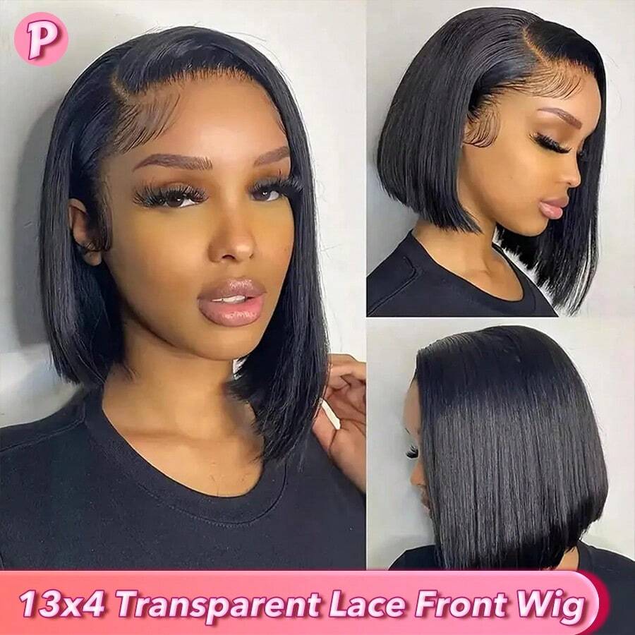 Perruque Bob en cheveux humains avec partie frontale en dentelle 13x4, densité de 180%, avec des ...