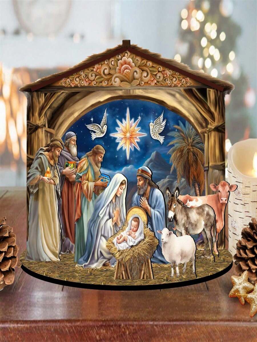 6.5 In. The Birth Of Jesus Nativity Scene Decorative Village Holiday ...