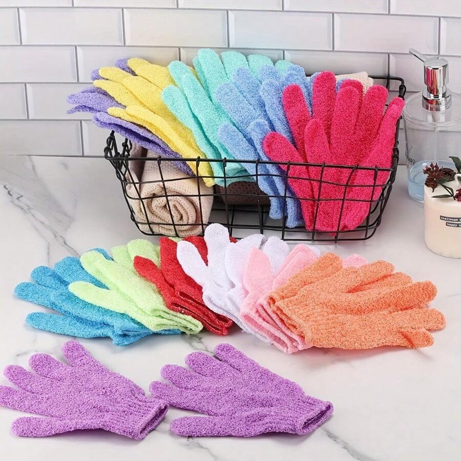 6 Pairs 12 Pieces Exfoliating Bath Gloves - Dual Texture Body Scrubbers ...