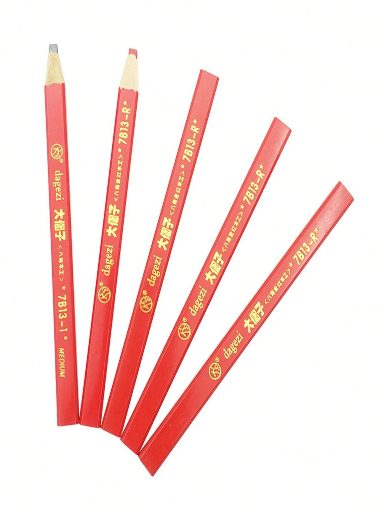 12pcs Carpenter's Pencils, 8-Angle Thick Core Red & Black Woodworker ...