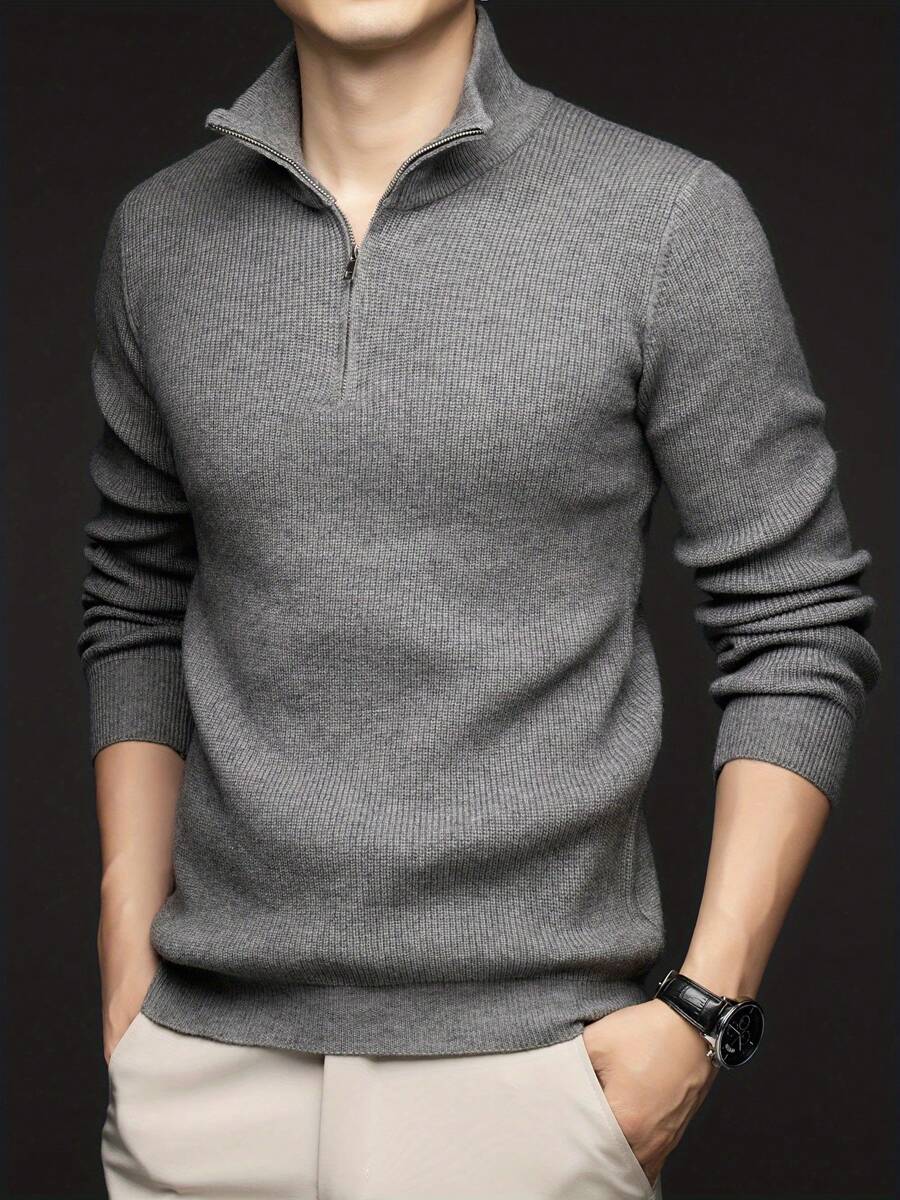 Men's Solid Color Knitted Pullover, Casual Long Sleeve Turtleneck Half ...
