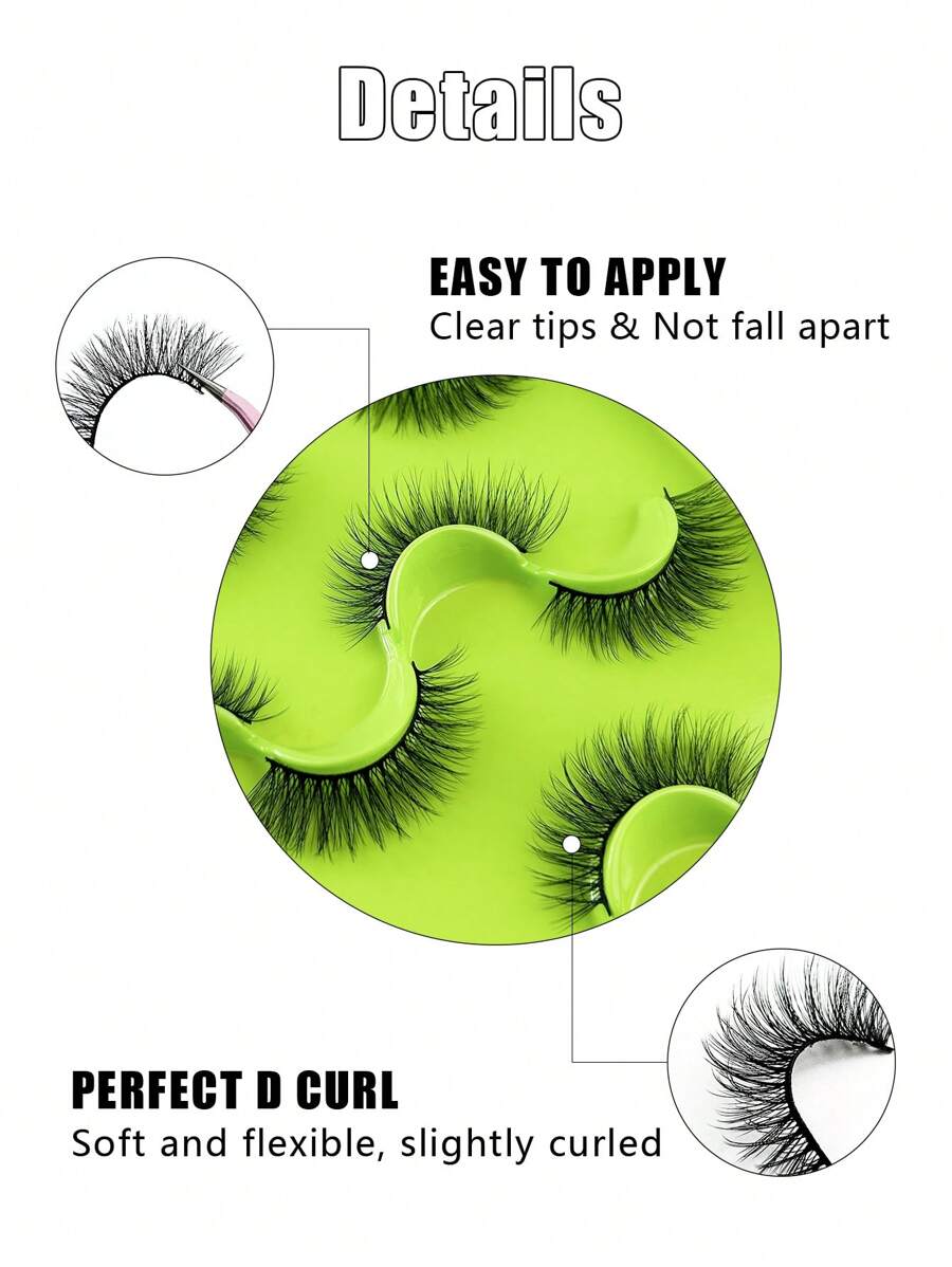 8 Pairs Full Strip Eyelashes Natural Fluffy D Curl Soft Silky False ...