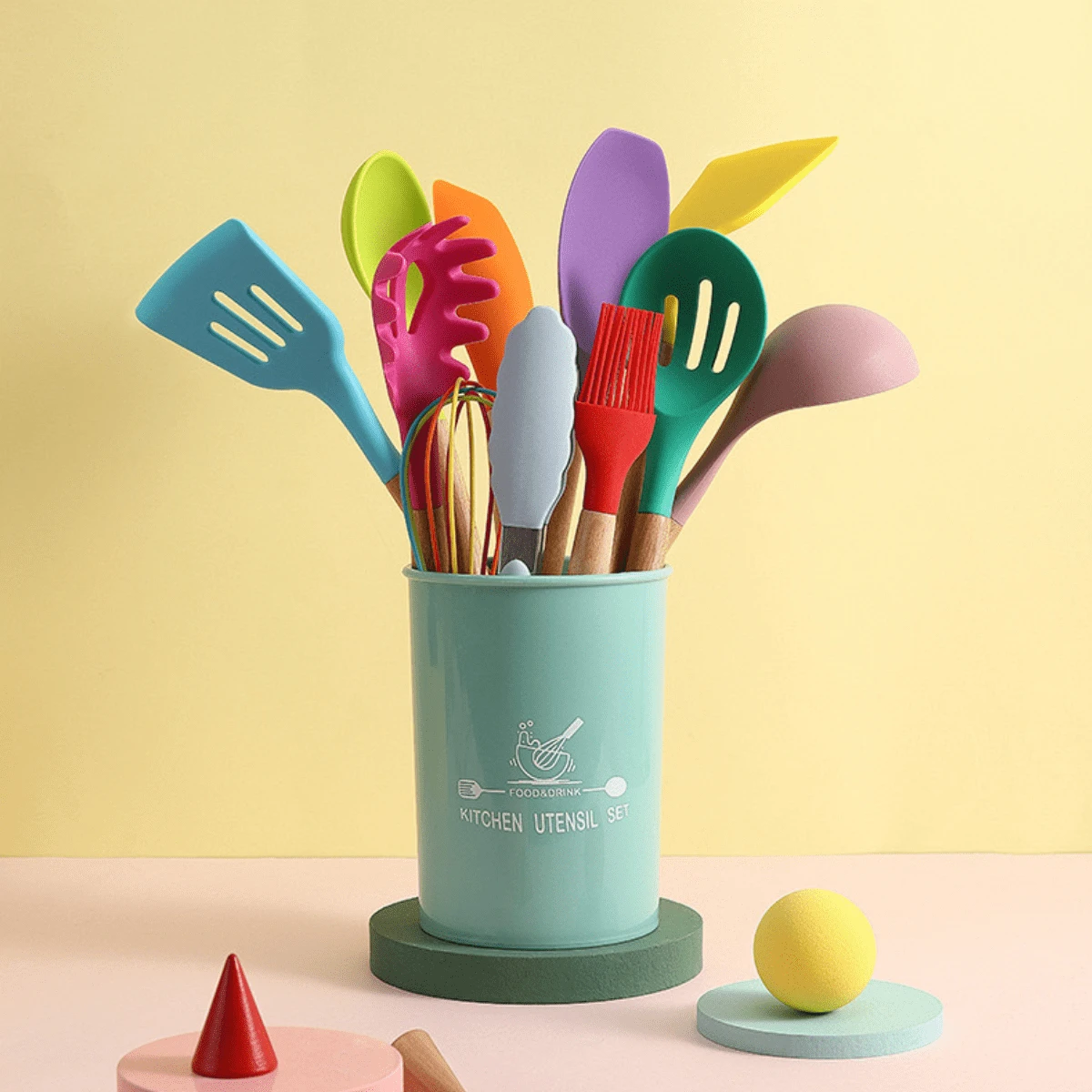 Silicone And Bamboo Kitchen Utensils Kit 12 Pieces | SHEIN ITALIA