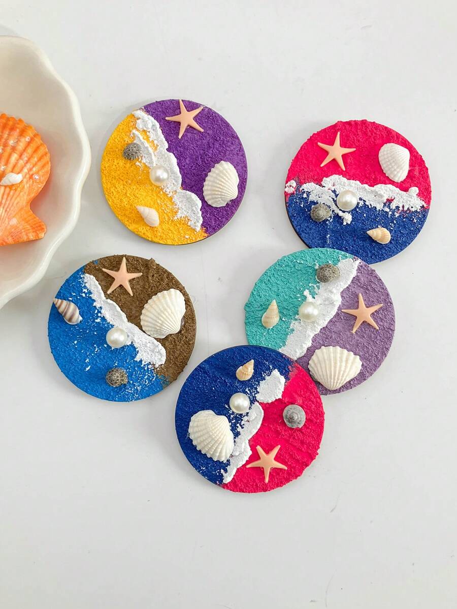 1pc Colorful Ocean-Themed Handcraft Textured Fridge Magnet With Natural ...