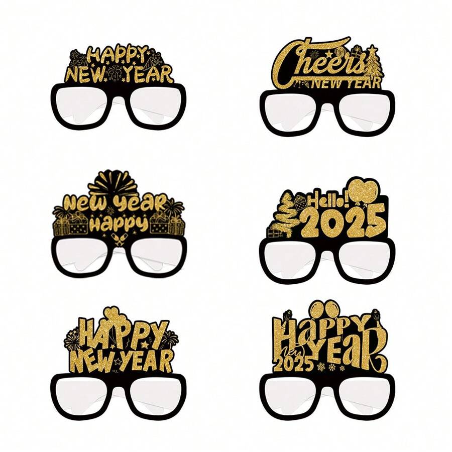 12PCS 2025 New Year Party Paper Glasses, Glitter Black Gold Star Goblet ...