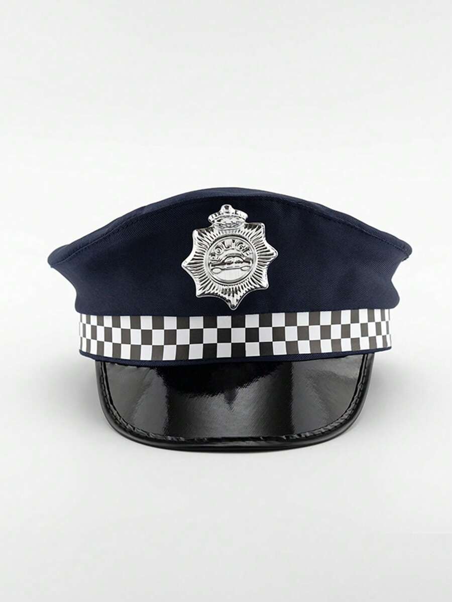 Police Cap 8 Panels Flat Top Hat, Cosplay Fun Props, Police Uniform ...