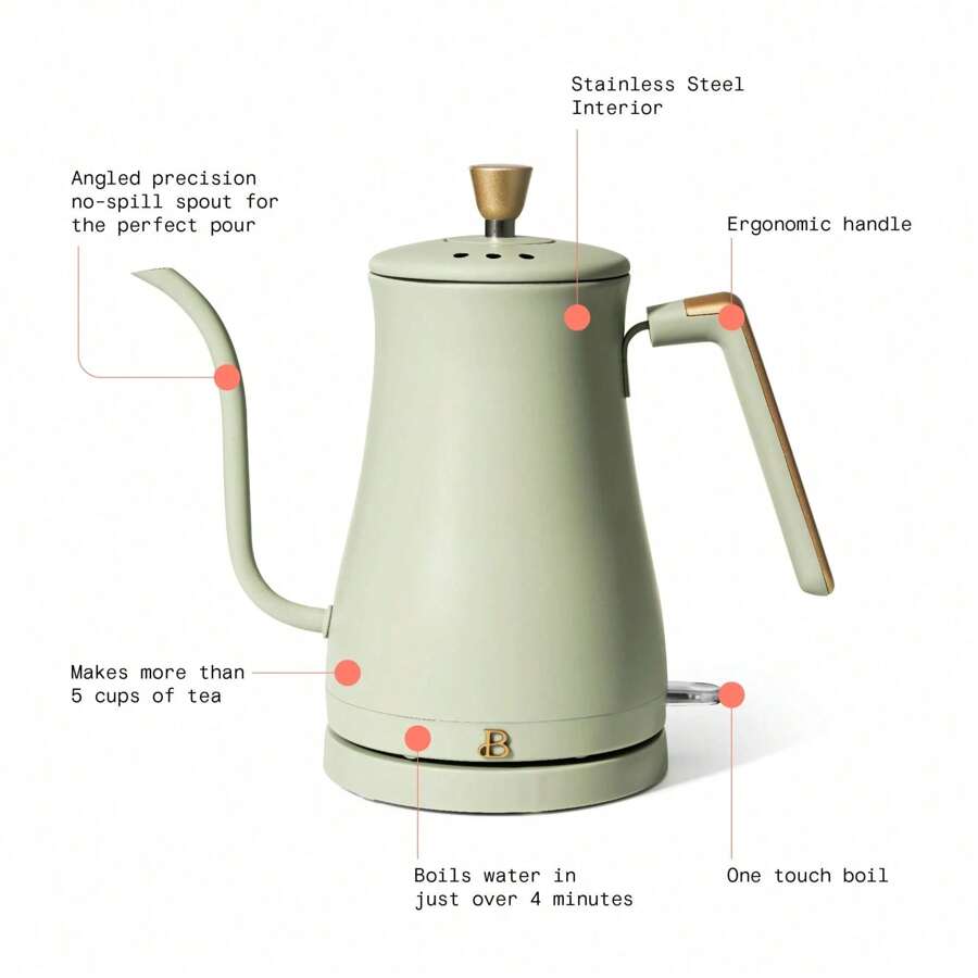 Beautiful 1-Liter Electric Gooseneck Kettle 1200 W, Sage Green By Drew ...
