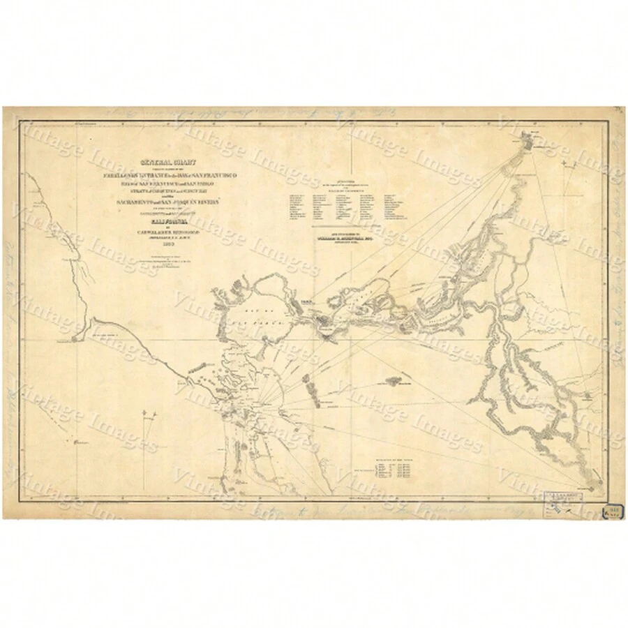 Mapa vintage de 1850 de la Bahía de San Francisco, California Mapa ...