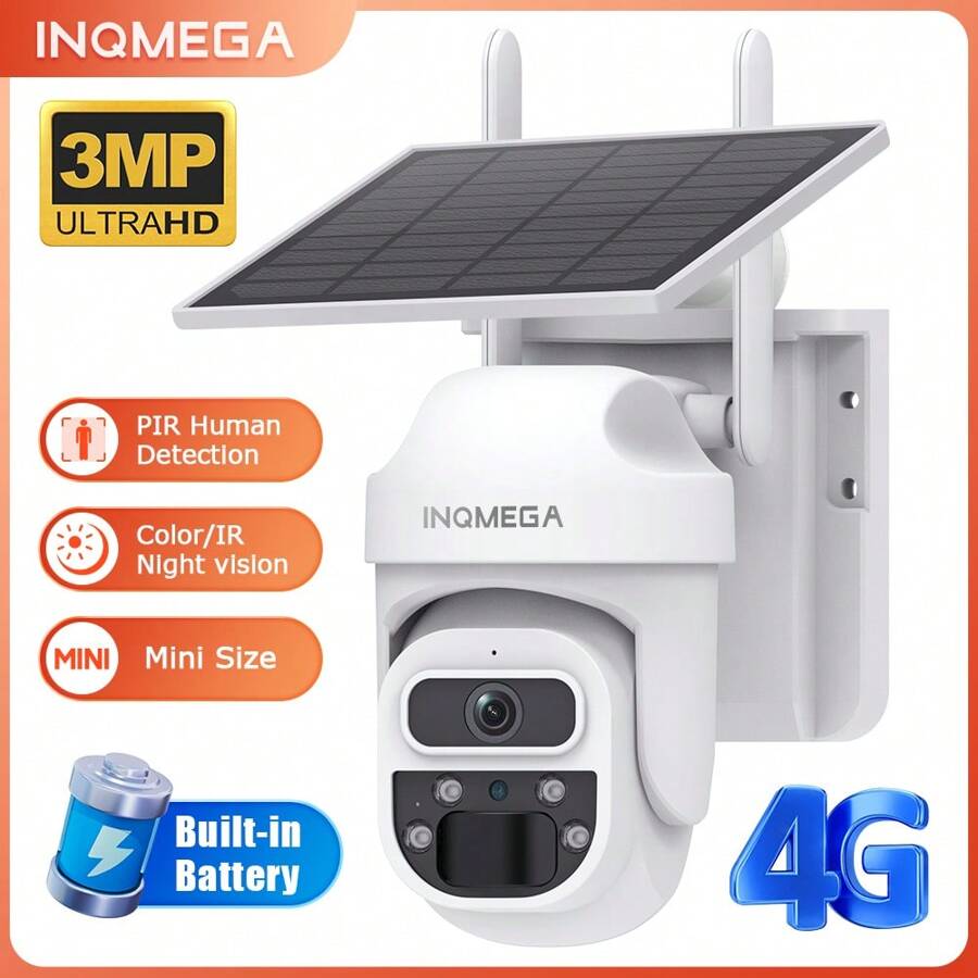 INQMEGA INQMEGA 4G Solar Powered Camera Rechargeable Battery PTZ ...