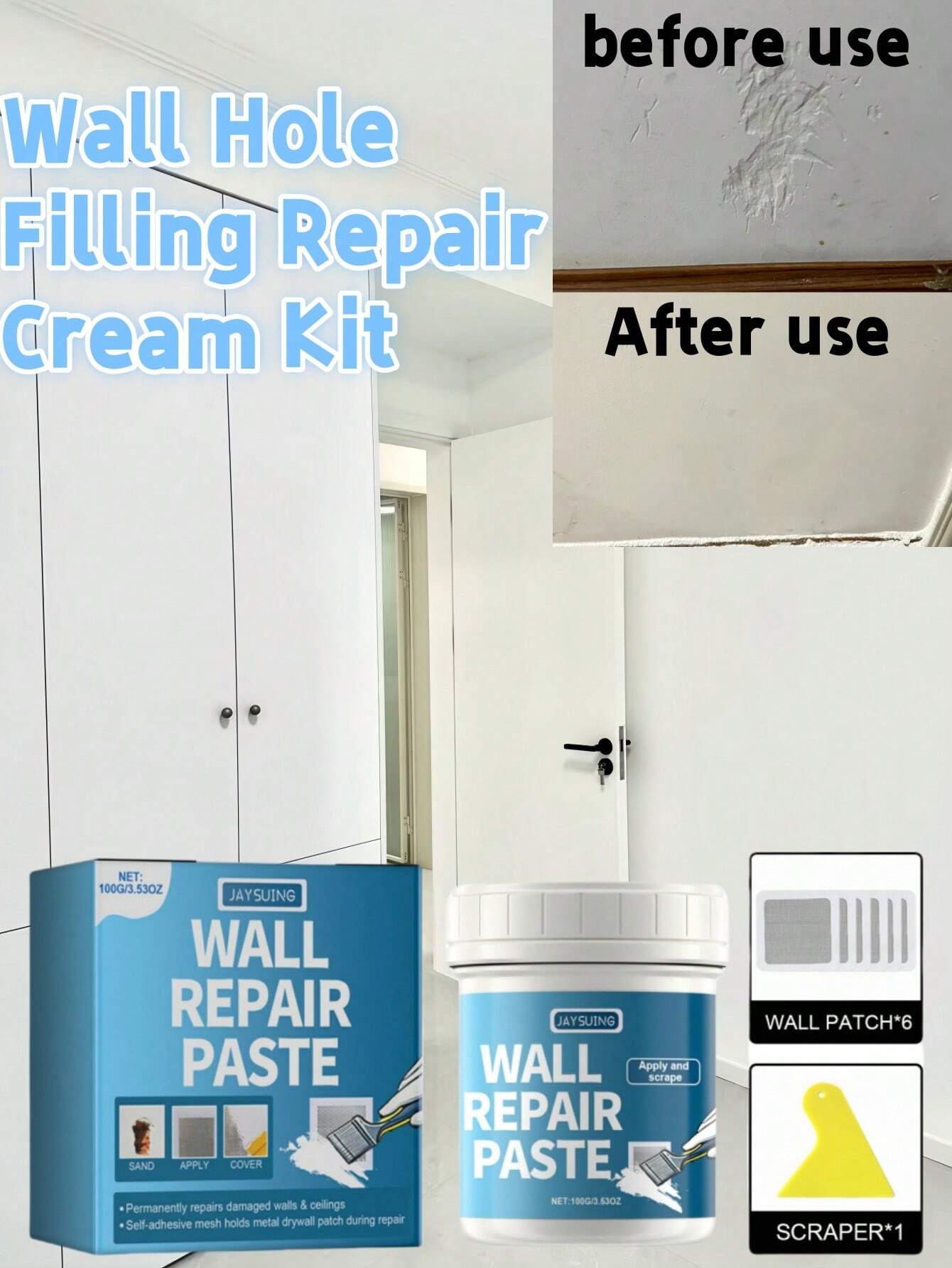 1set Wall Hole Repair Paste Kit, Home Wall Surface Restoration (100g ...
