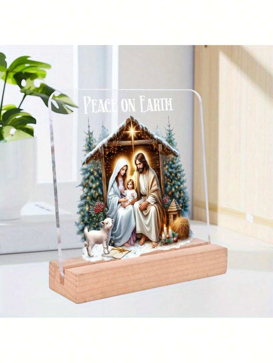 1pc Nativity Scene Sign Decor, Baptism The Birth Of The Savior Thatched ...